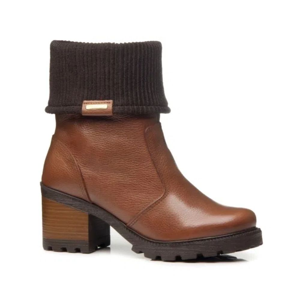 Bota Feminina Coturno Em Couro Pegada Terracota