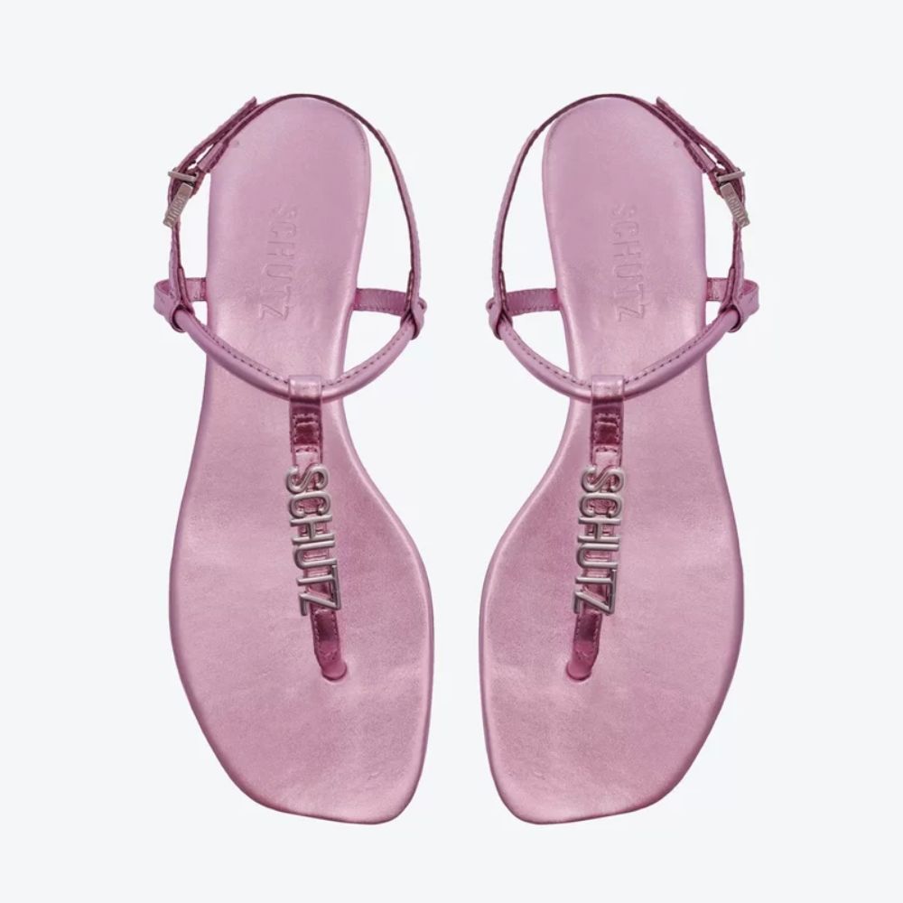 Sandália Feminina Rasteira Crystal Schutz Rosa